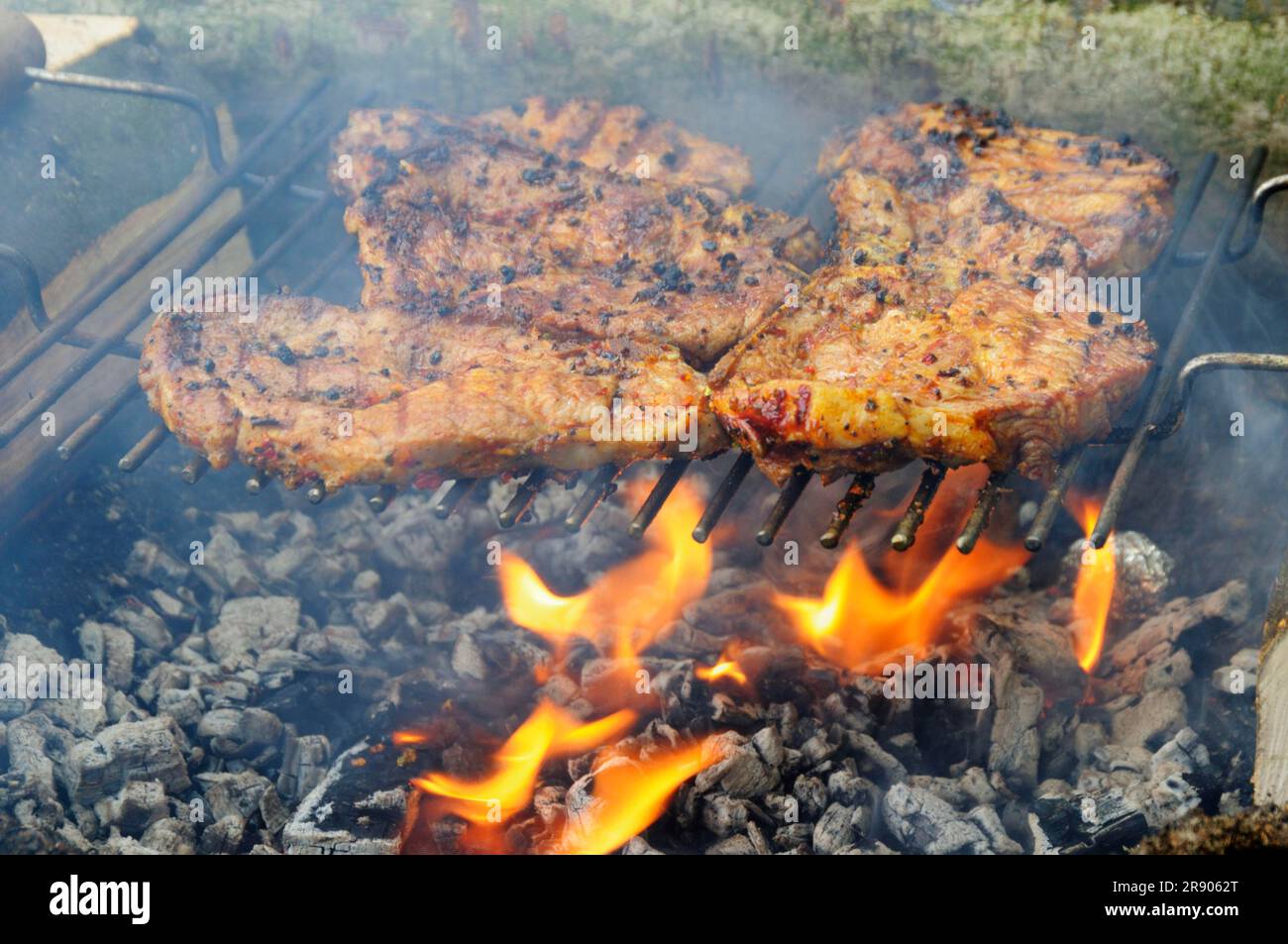 Chops on charcoal grill, grill, barbecue, meat, smoke Stock Photo - Alamy