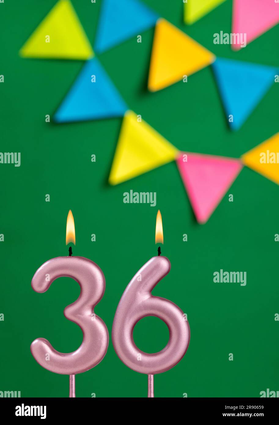 Number 36 birthday candle - Anniversary celebration in green color ...