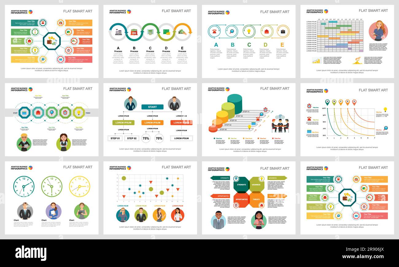 Colorful workflow or teamwork concept infographic charts set Stock ...