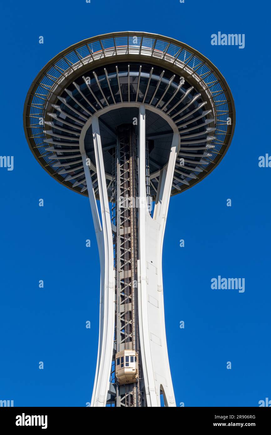 Seattle, WA, USA-July 2022; Low angle view of the top part of the Space ...