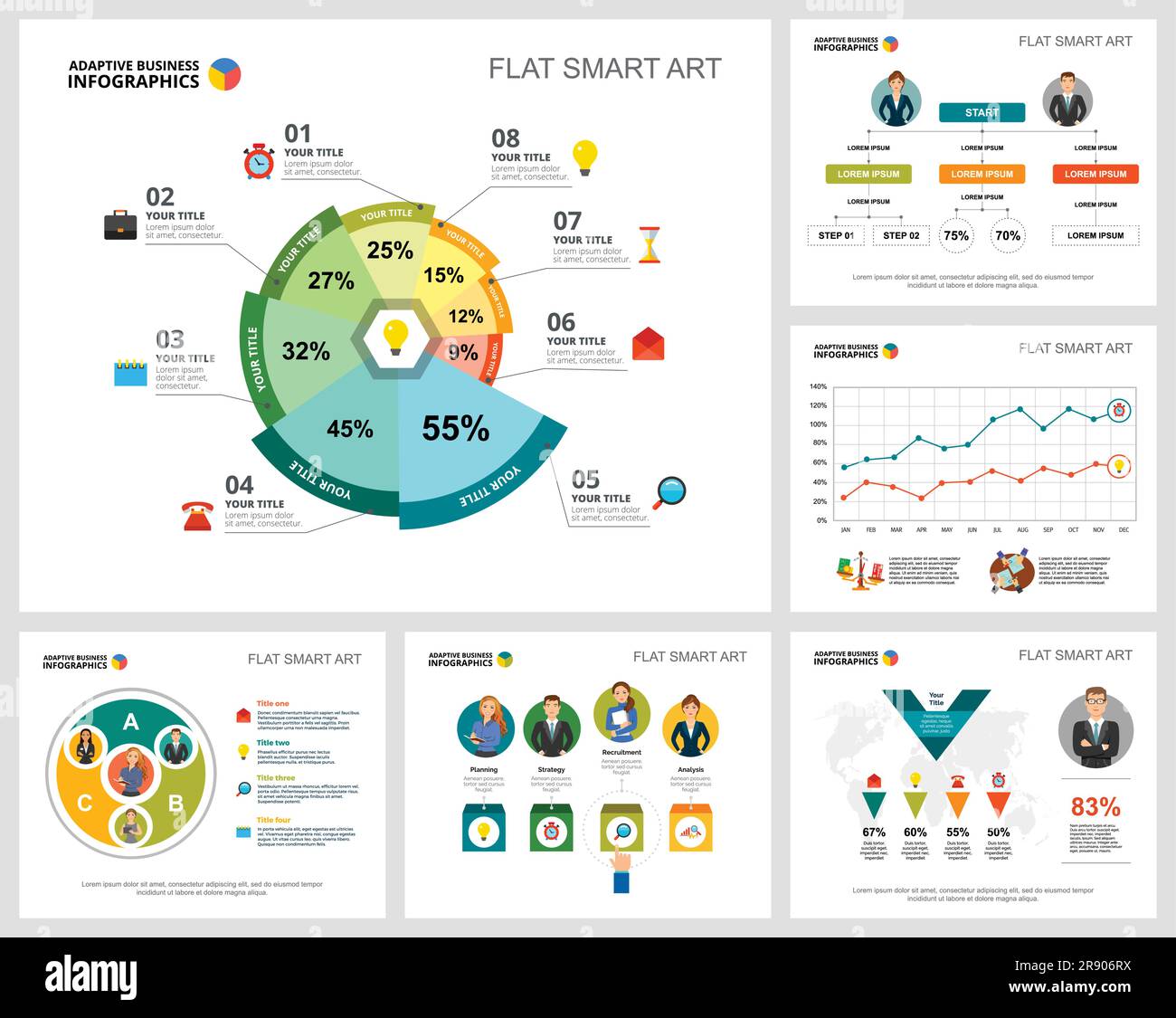 Colorful partnership or planning concept infographic charts set Stock ...