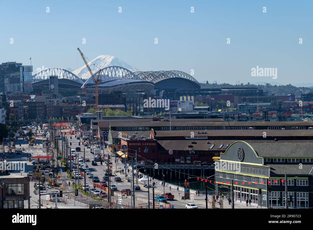 Seattle, WA, USA-July 2022; High angle view of the Seattle Waterfront ...