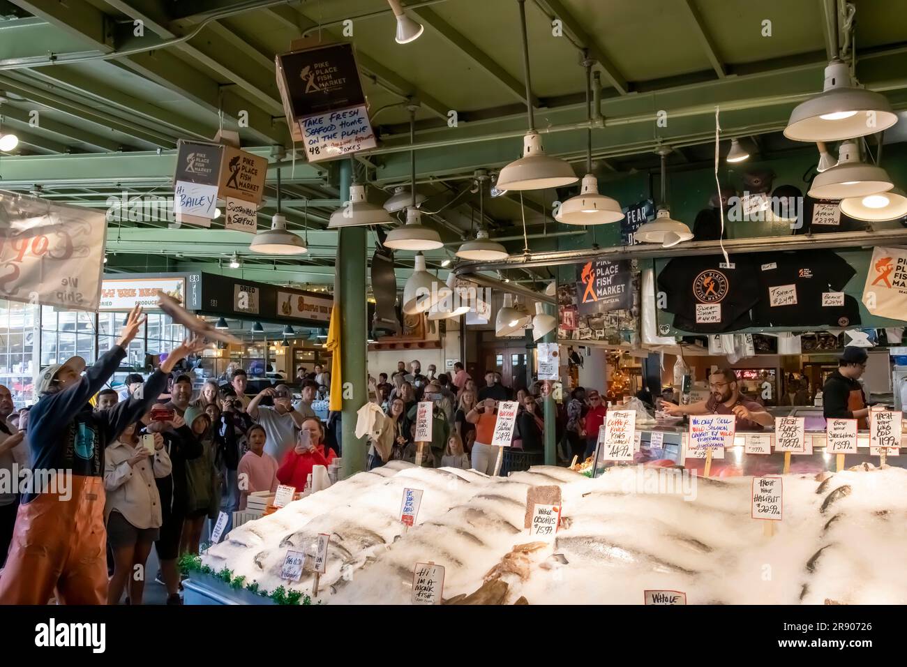 Seattle, WA, USA-July 2022; Interior view of one of the fishmonger ...