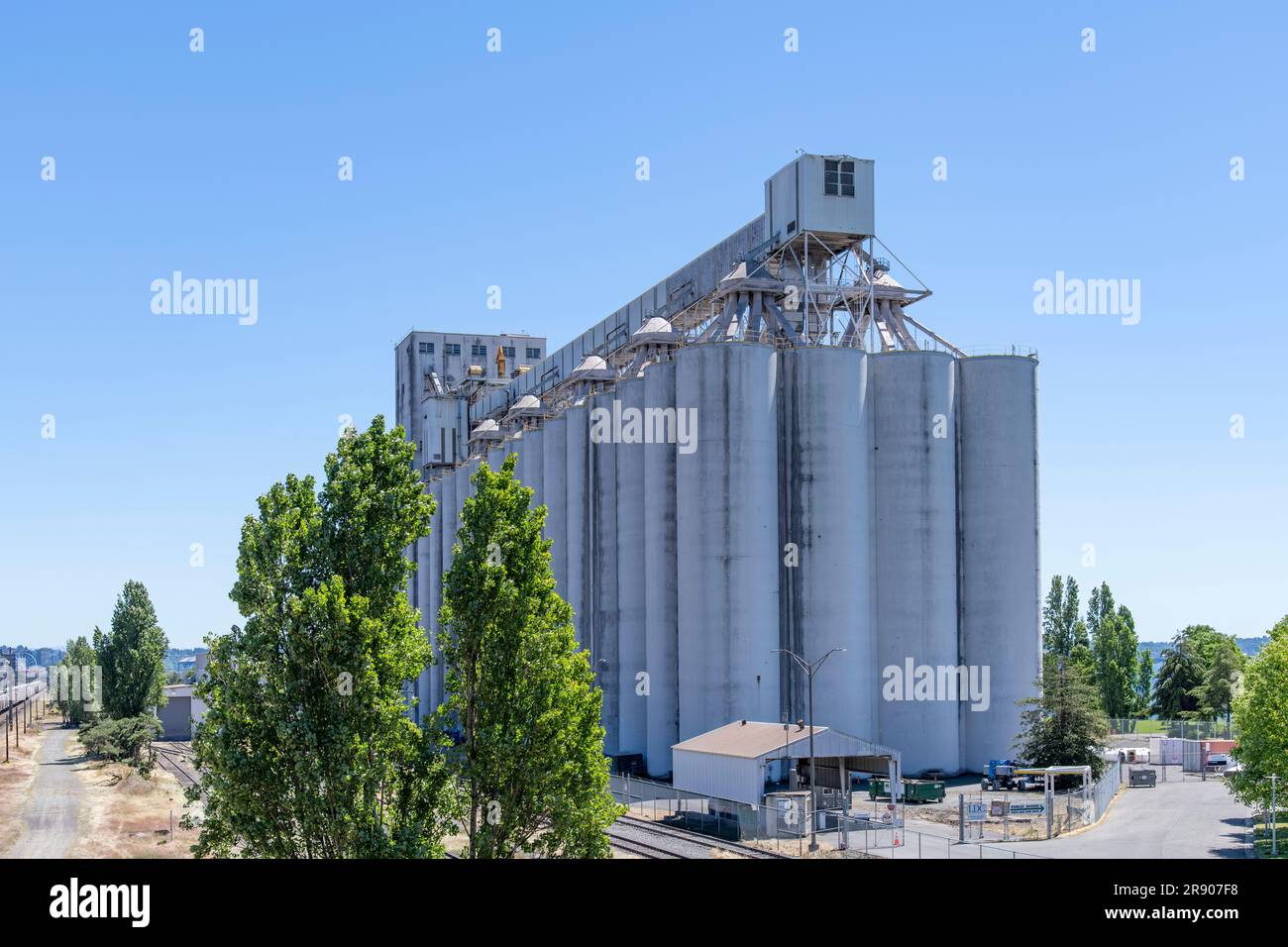 Seatlle, WA, USA-July 2022; View of a large grain elevator complex near ...