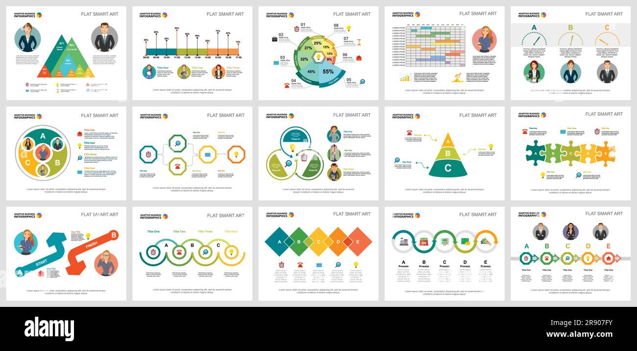 Colorful workflow or strategy concept infographic charts set Stock ...