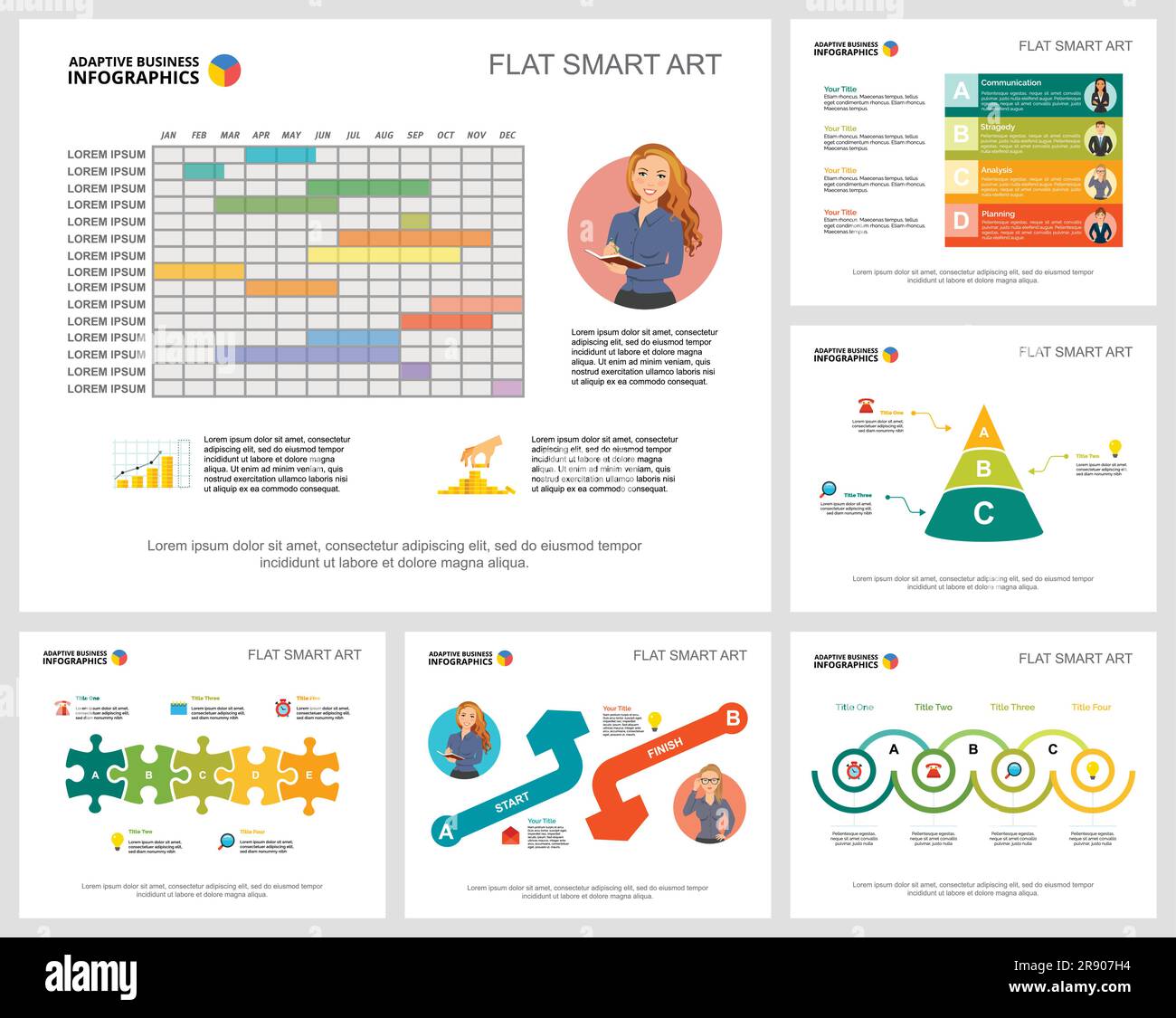 Colorful workflow or research concept infographic charts set Stock ...