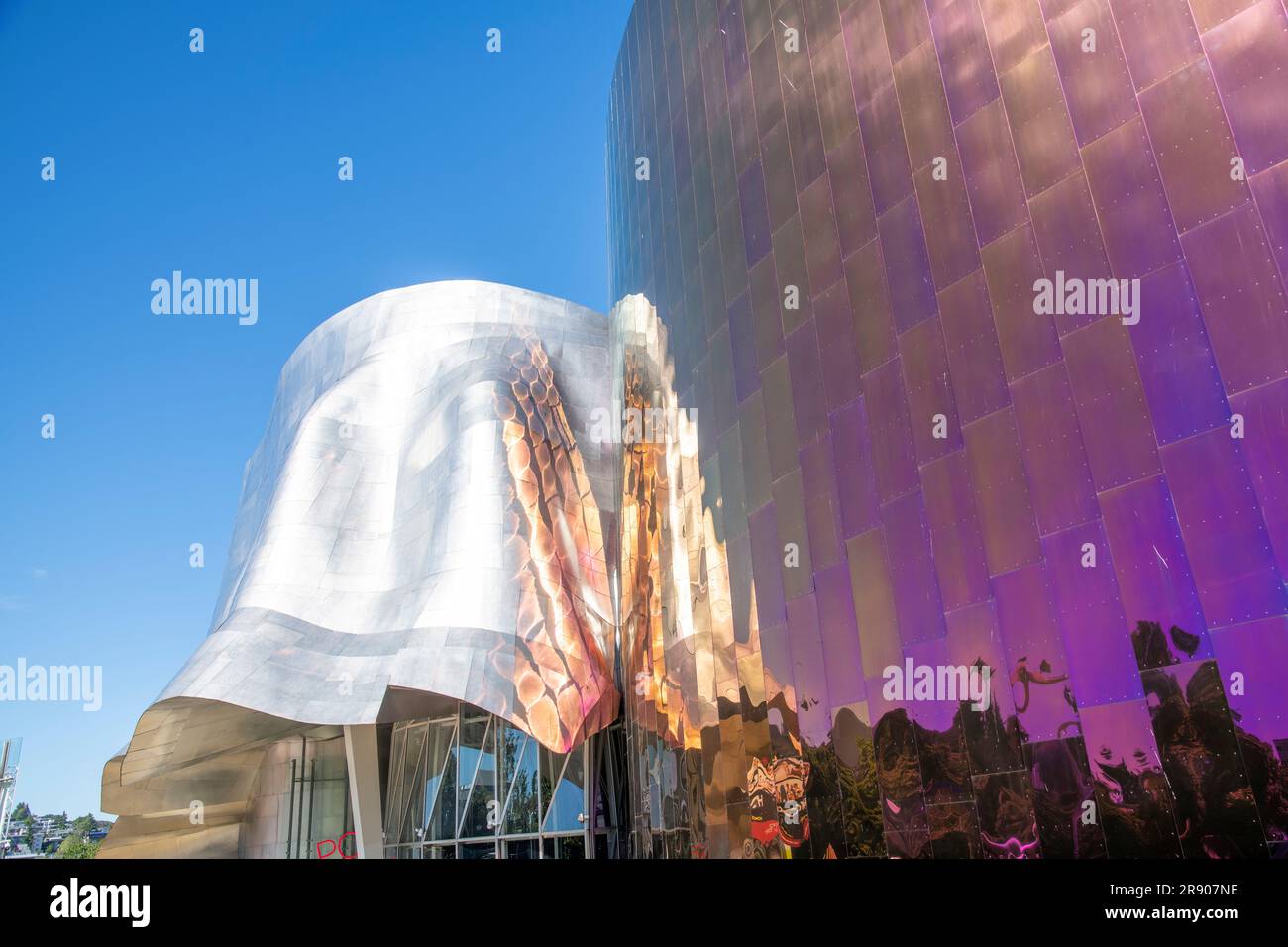 Seattle, WA, USA-July 2022; Low angle view of part of the sheet-metal ...