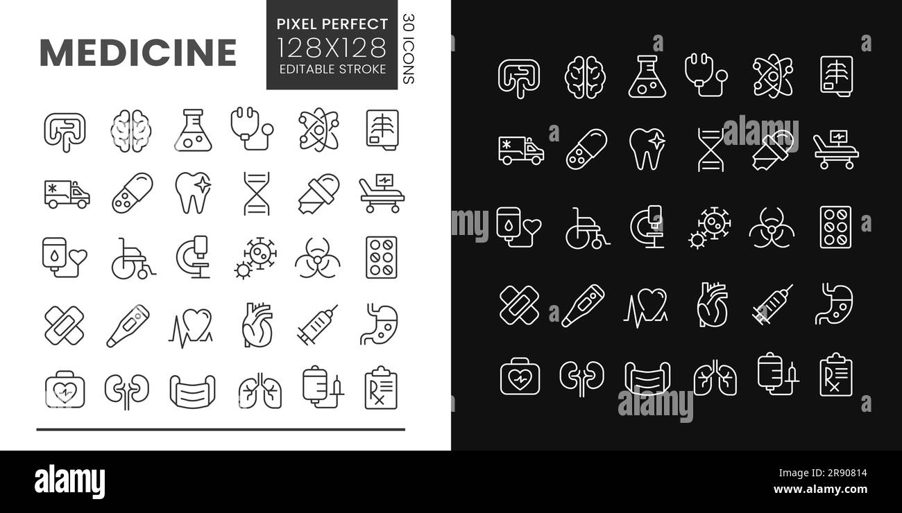 Medicine pixel perfect linear icons set for dark, light mode Stock ...