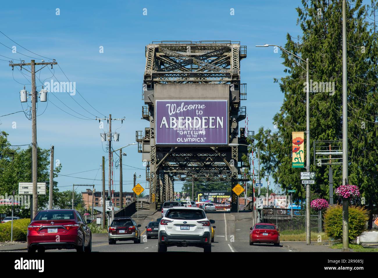 Aberdeen, WA, USA-July 2022; Drivers westbound perspective on US12 of ...