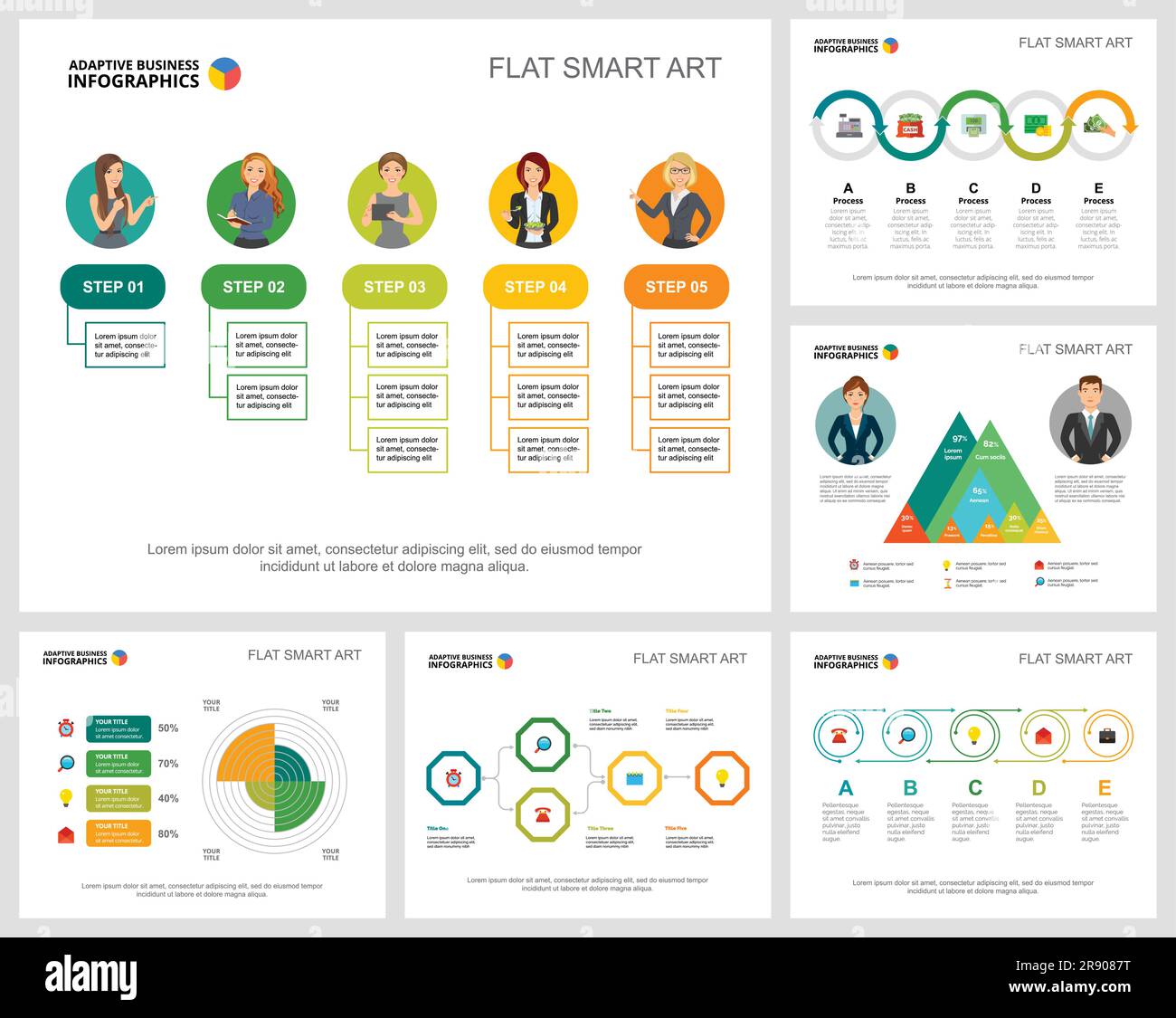 Colorful infochart diagrams set for presentation slide templates Stock ...