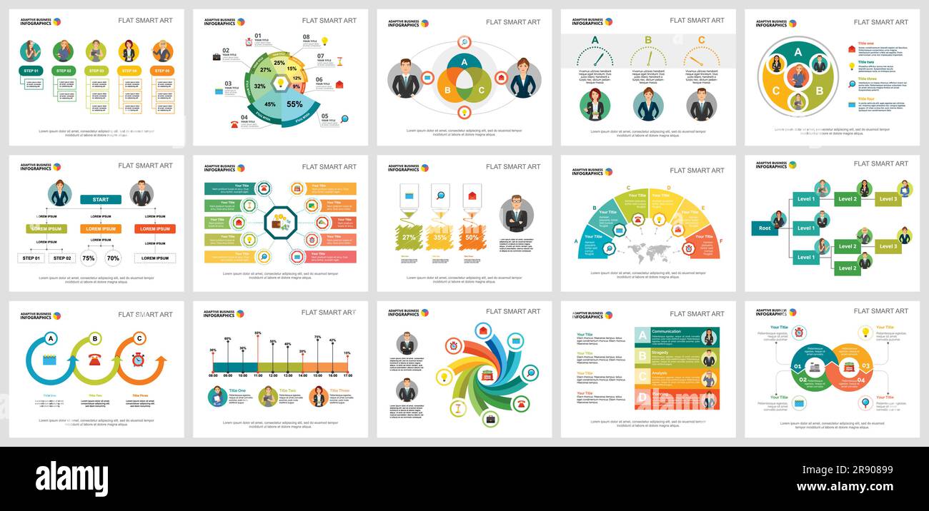Colorful strategy charts set for presentation slide templates Stock ...