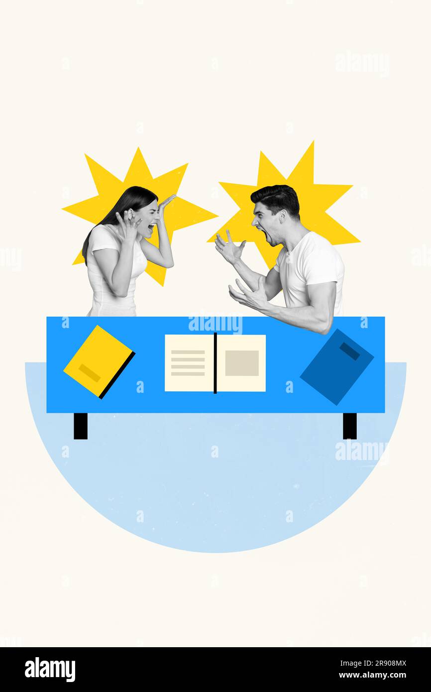 Poster image collage artwork of outraged angry people sitting desk ...