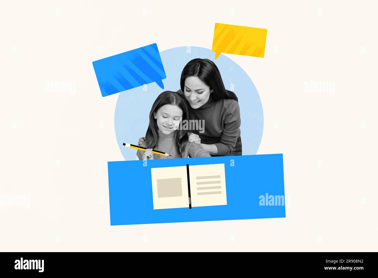 Template artwork picture sketch collage of two people doing homework ...