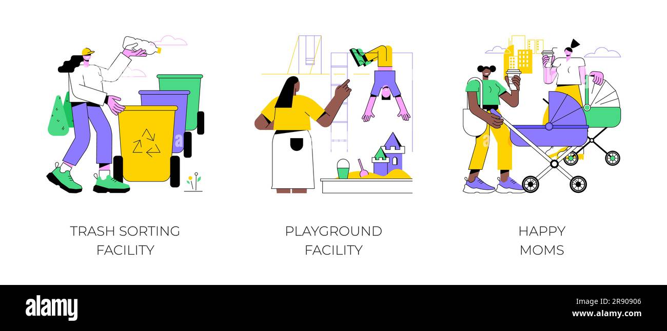 City park environment isolated cartoon vector illustrations set. Trash ...