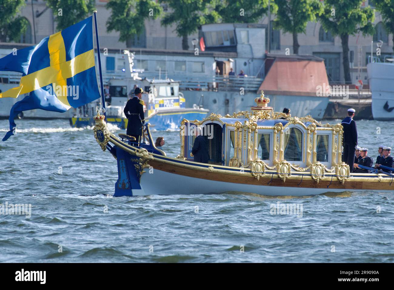 STOCKHOLM, SWEDEN - JUNE 22, 2023: King Carl XVI Gustaf and Queen Silvia entering the royal ...