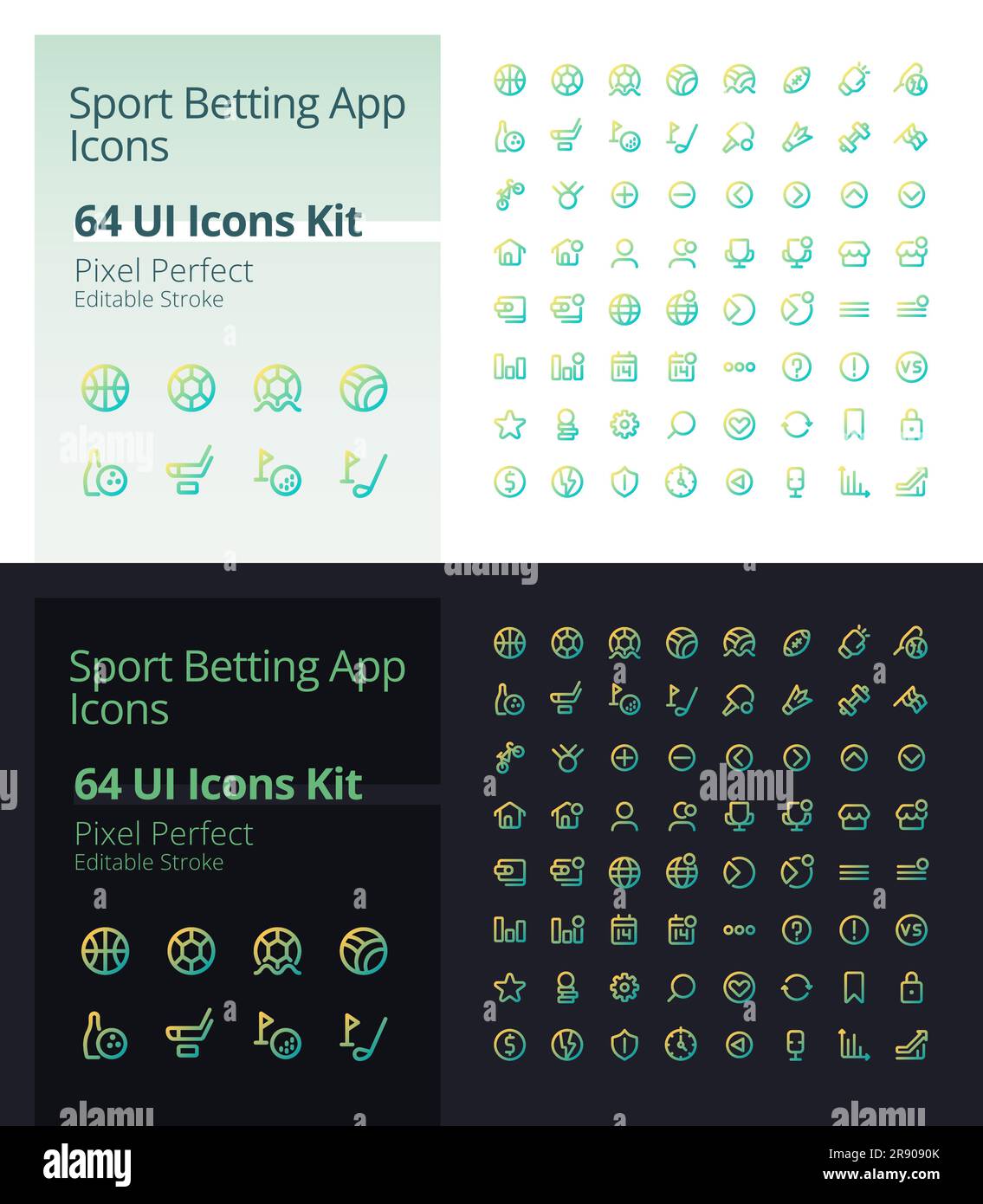 Sport betting app pixel perfect gradient linear ui icons kit for dark, light mode Stock Vector ...