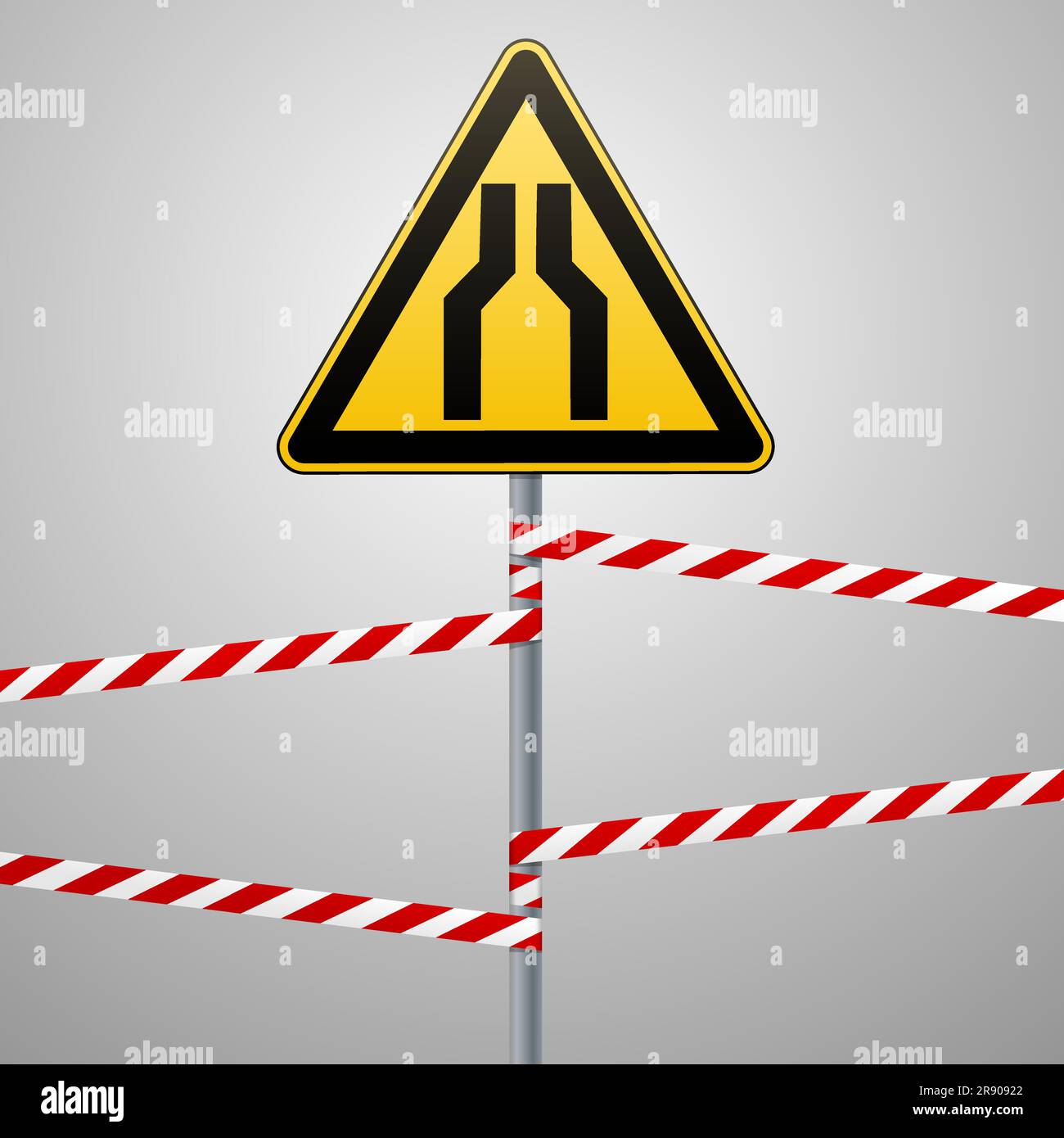 Carefully narrow the passage. Safety precautions. Warning sign. Yellow ...