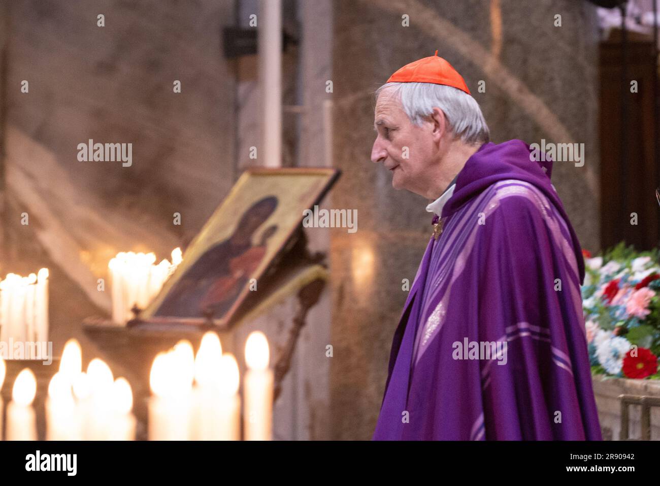 Cardinal Matteo Zuppi walks among the faithful at the end of the prayer ...