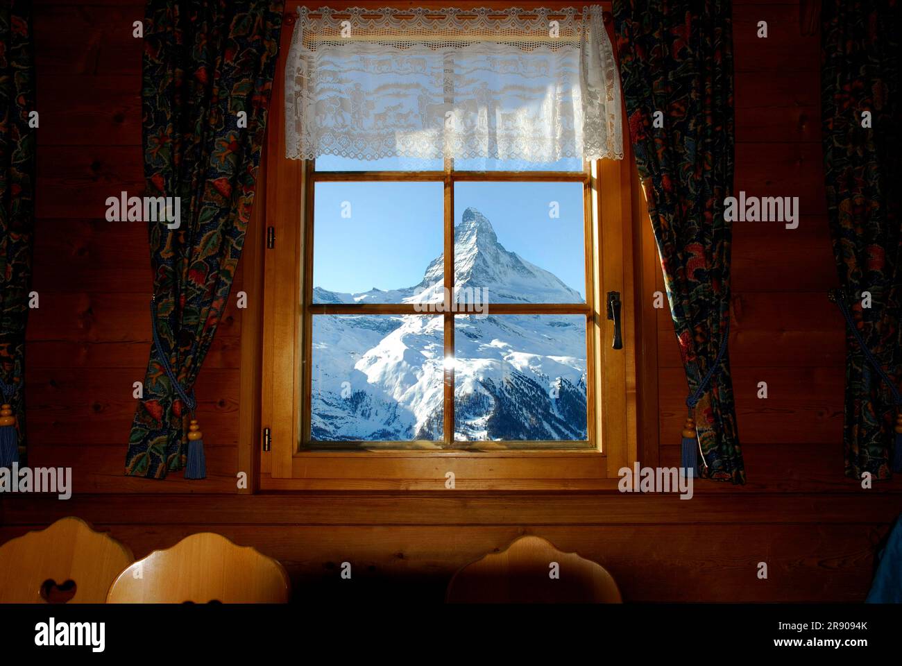 Matterhorn, View through window, Zermatt, Valais, Switzerland Stock ...