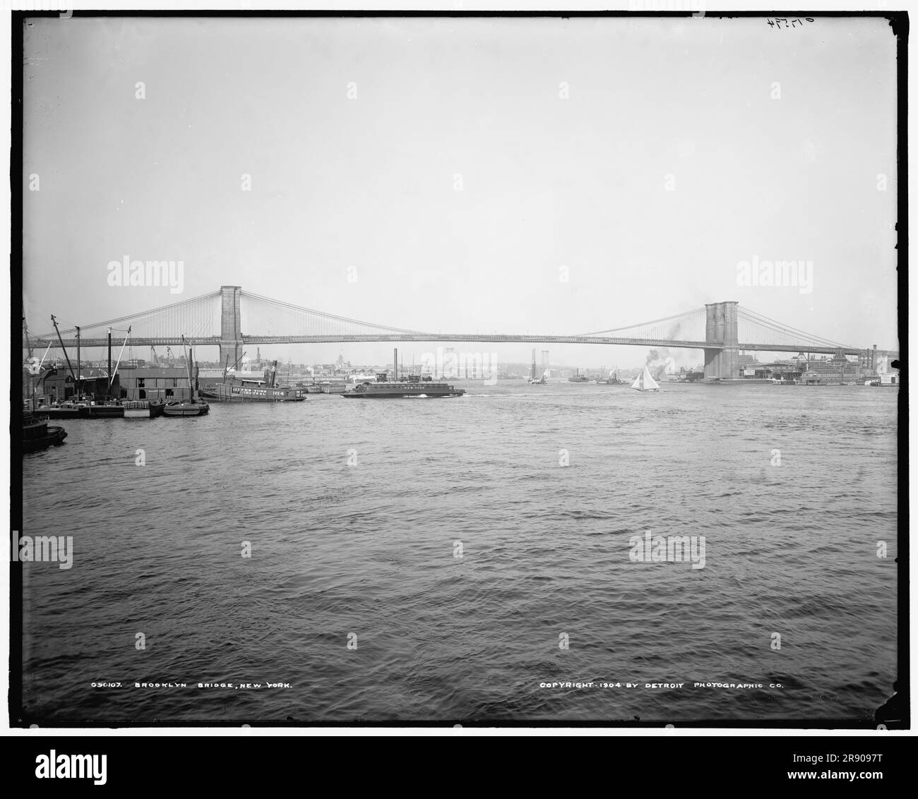 Brooklyn Bridge, New York, c1904. View of boat traffic on the East ...