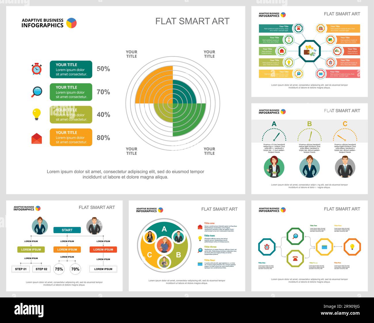 Colorful planning and strategy concept infographic charts set Stock ...