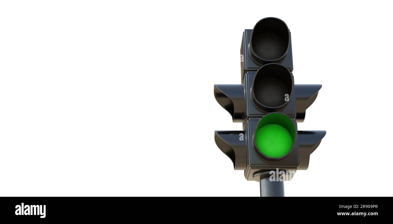 Green traffic light isolated on a white background, Go signal concept ...