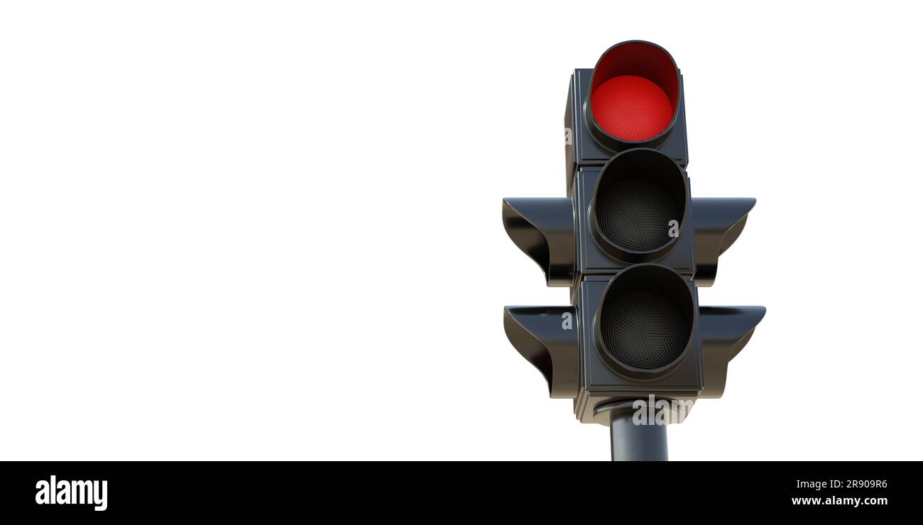 Red color traffic light isolated on a white background, Stop signal ...