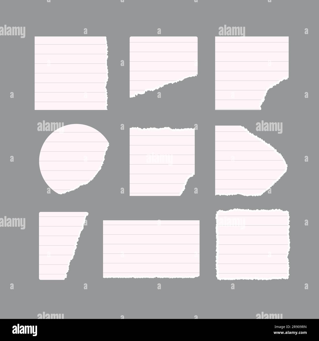 Set of empty ripped white lined, notebook paper pieces vector ...