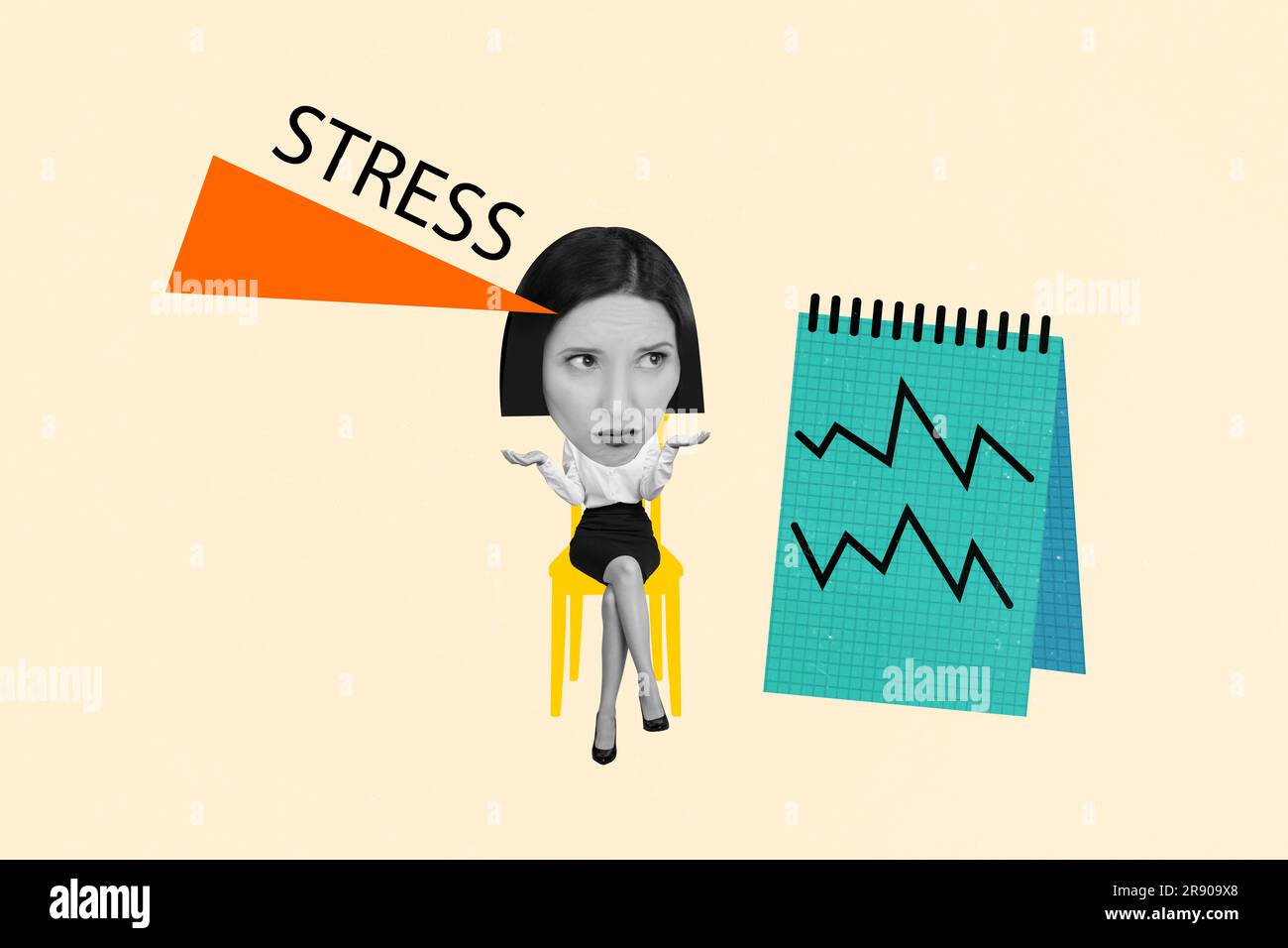 Artwork collage picture of stressed lady showing fail startup ...