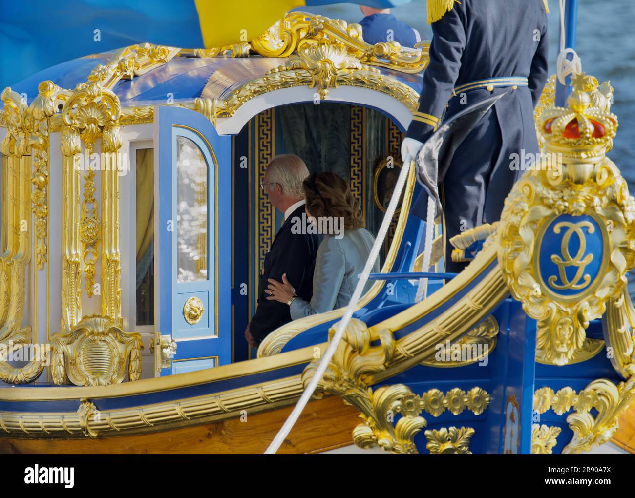 STOCKHOLM, SWEDEN - JUNE 22, 2023: King Carl XVI Gustaf and Queen Silvia entering the royal ...