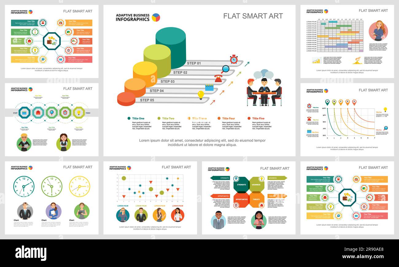 Colorful workflow or teamwork concept infographic charts set Stock ...