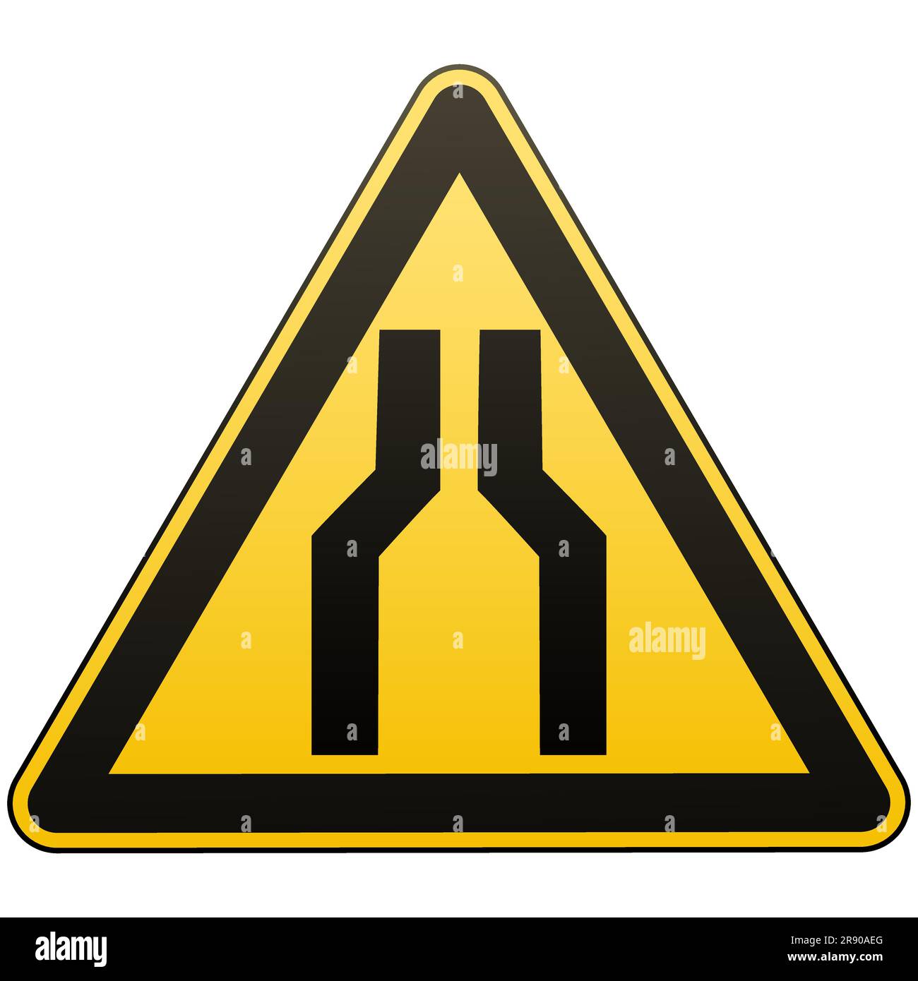 Caution - danger. Carefully narrow the passage. Warning sign. Yellow ...