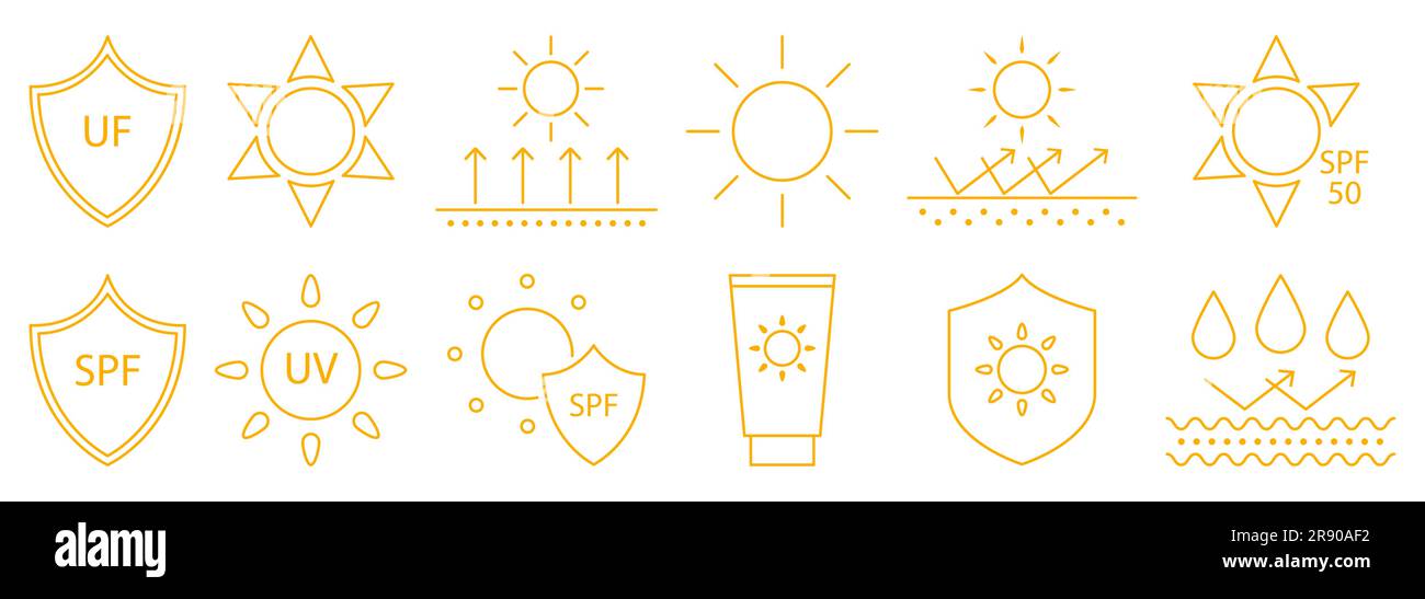 Sun protection icons. Summer elements. Vector illustration isolated on ...