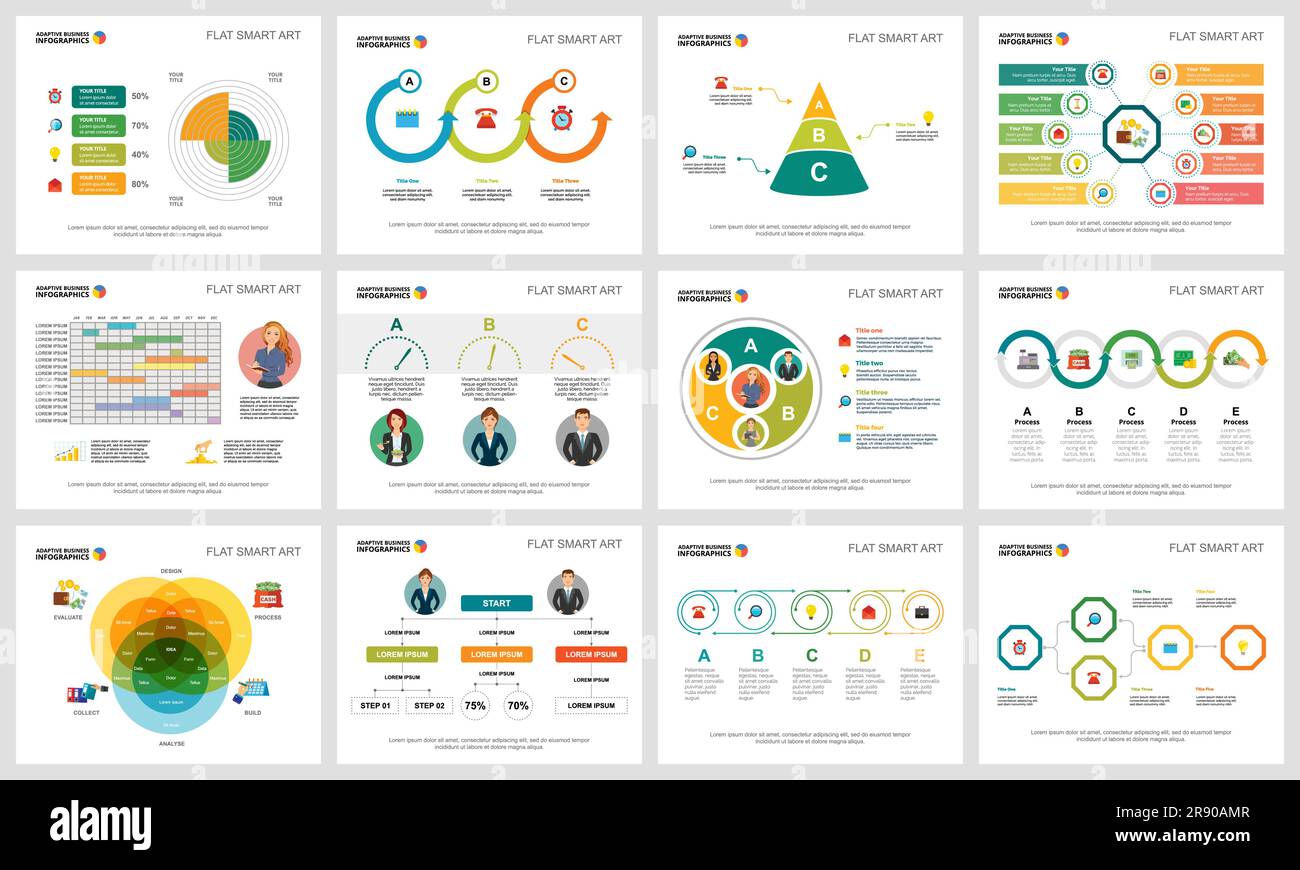 Colorful planning and strategy concept infographic charts set Stock ...