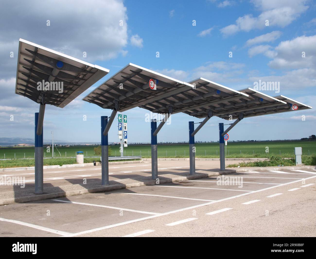 Solar cells over parking spaces at Italian motorway service stations ...