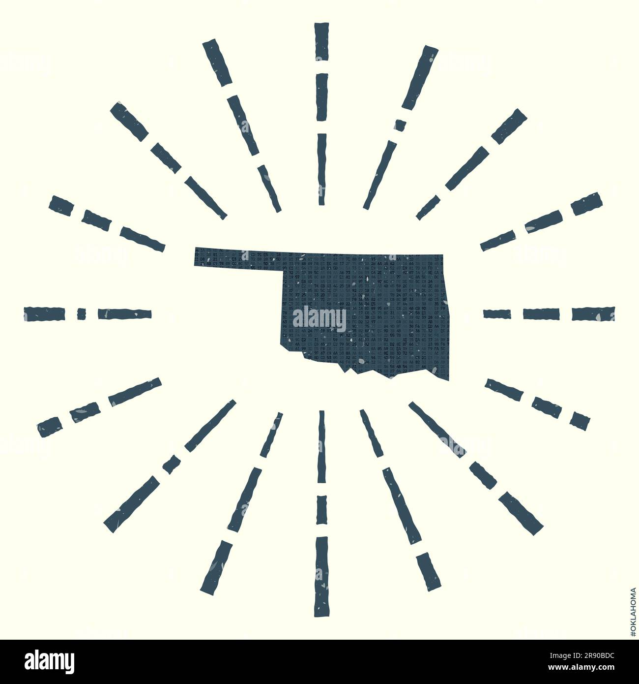 Oklahoma Logo. Grunge sunburst poster with map of the US state. Shape ...