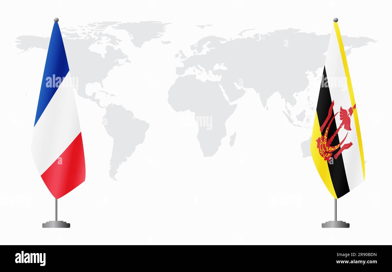 France and Brunei flags for official meeting against background of ...