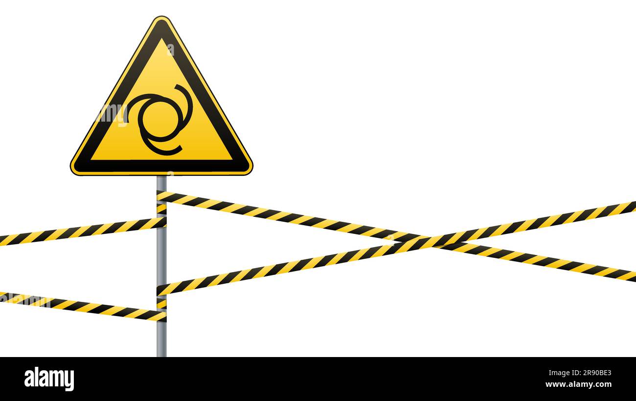 Safety sign. Caution - danger Automatic start of equipment. Barrier ...