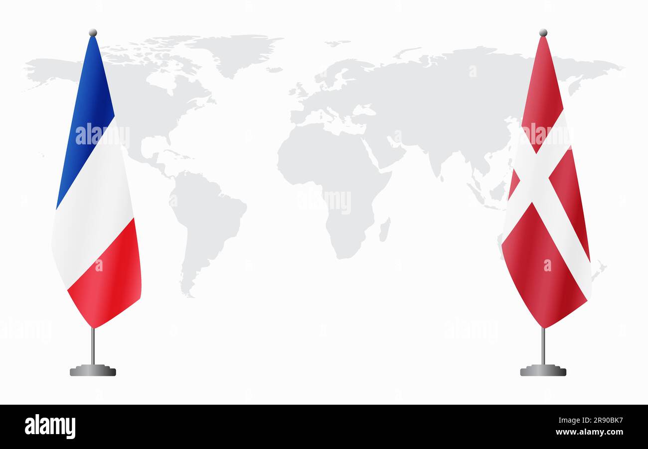 France and Denmark flags for official meeting against background of ...