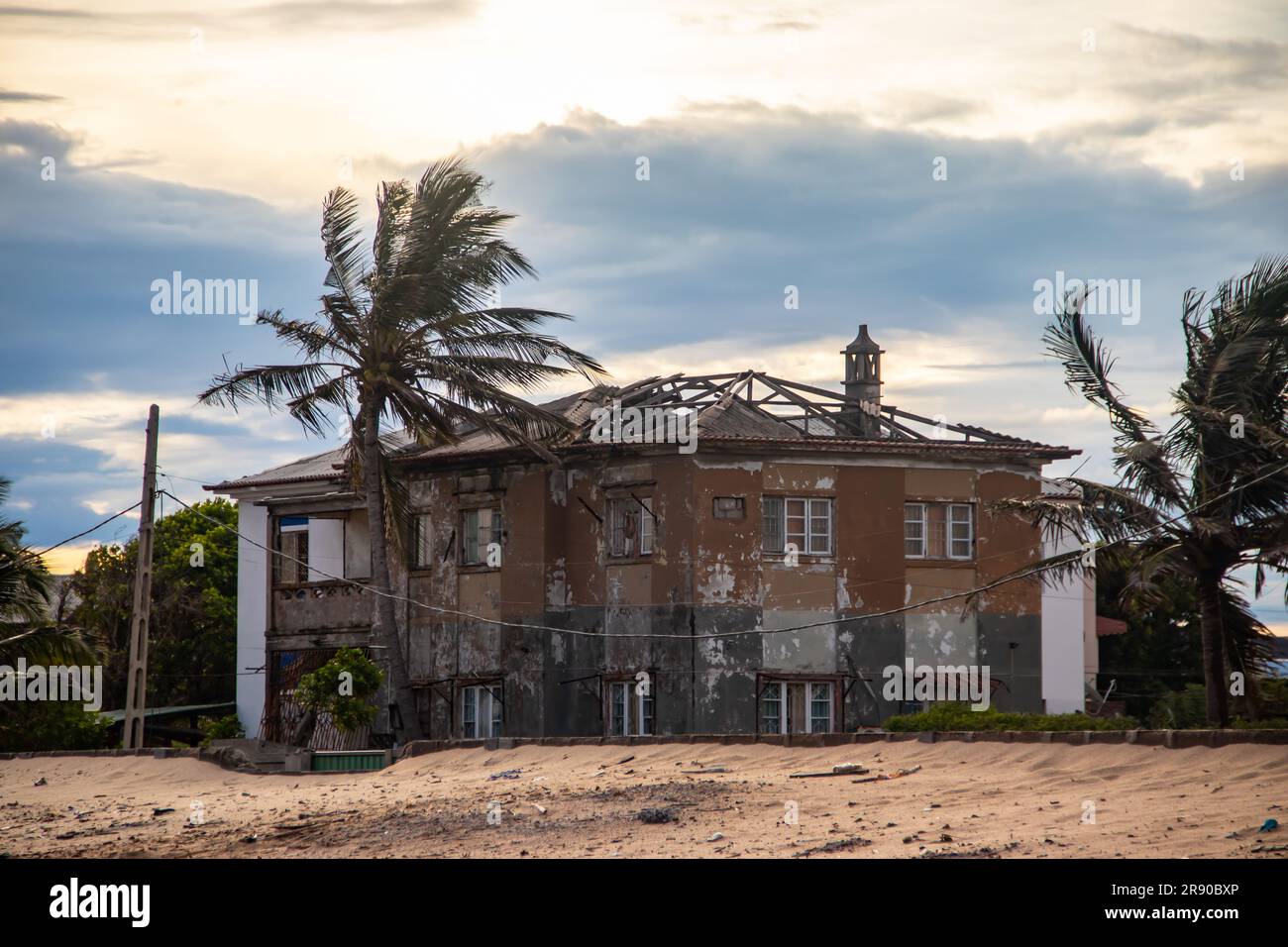 Aftermath after cyclonic weather conditions, destroyed buildings and ...
