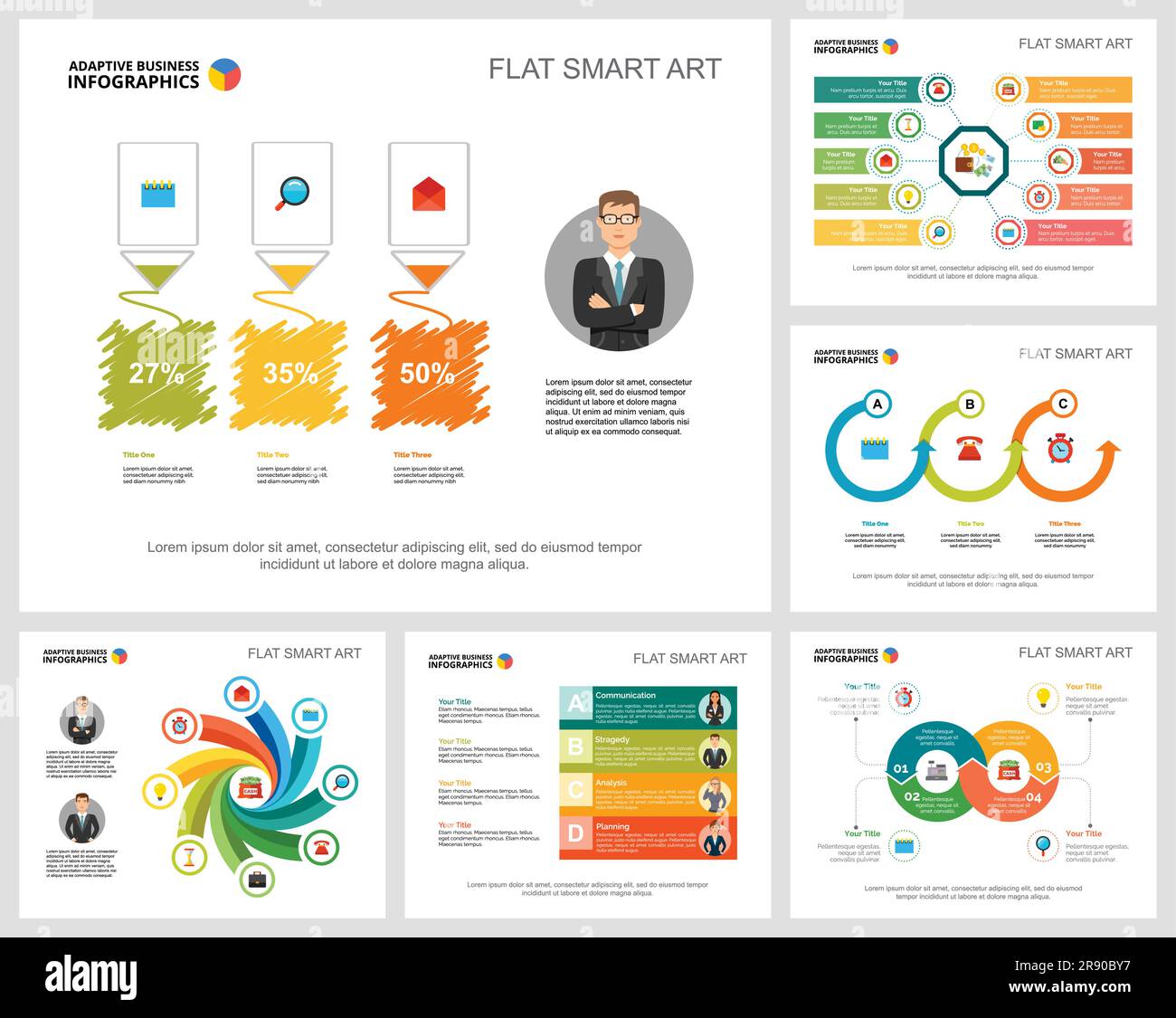 Colorful strategy charts set for presentation slide templates Stock ...