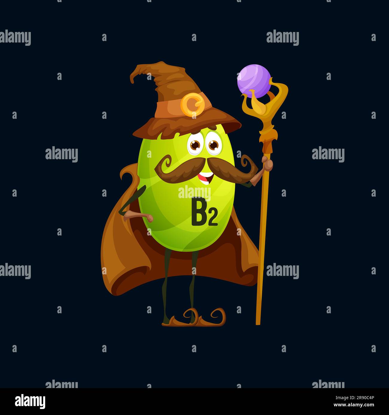 Cartoon vitamin B2 wizard character Vector funny riboflavin capsule ...