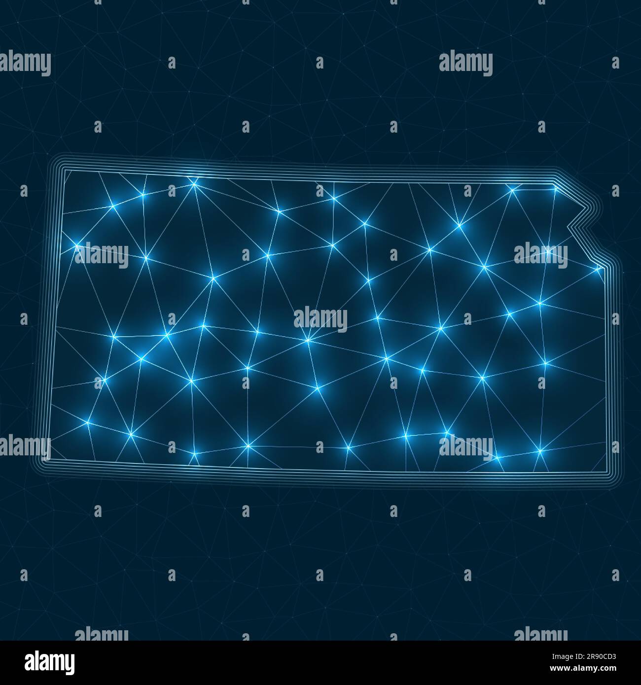 Kansas network map. Abstract geometric map of the US state. Digital ...