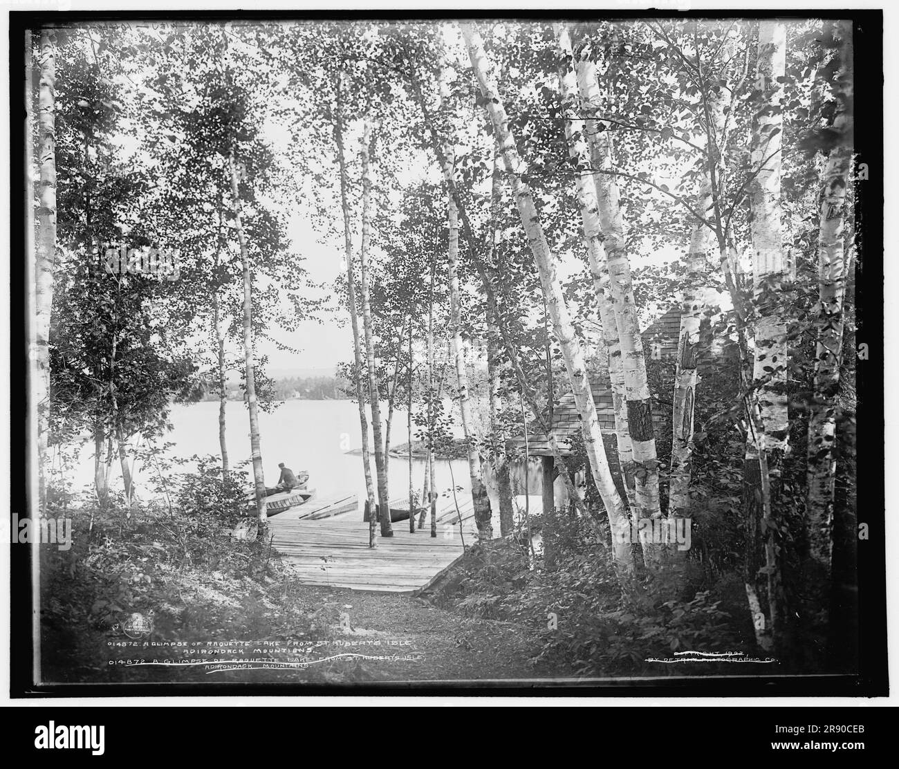 A glimpse of Raquette Lake from St. Hubert's Isle, Adirondack Mountains ...