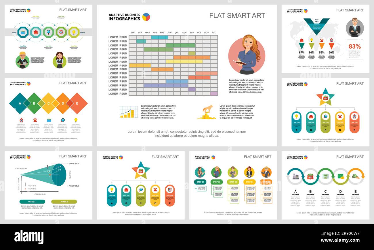 Colorful management or teamwork concept infographic chfarts set Stock ...