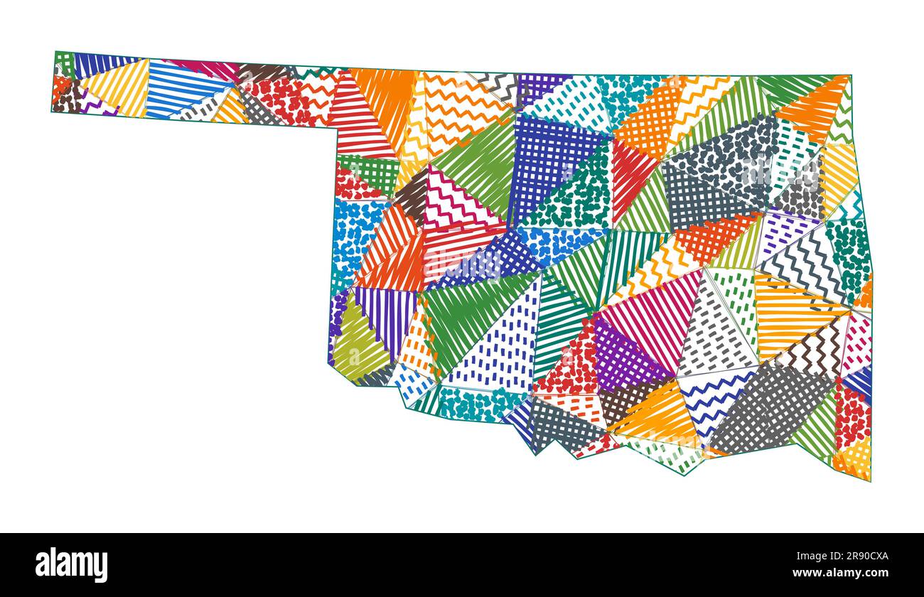 Kid style map of Oklahoma. Hand drawn polygons in the shape of Oklahoma ...