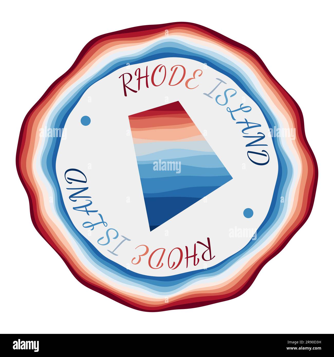 Rhode Island badge. Map of the US state with beautiful geometric waves ...