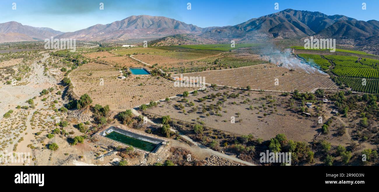 Aerial view of citriculture in Petorca in Chile, South America ...