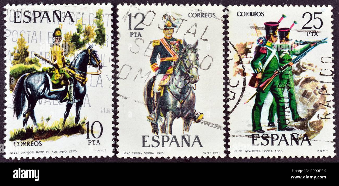Cancelled postage stamps printed by Spain, that show Old Military ...