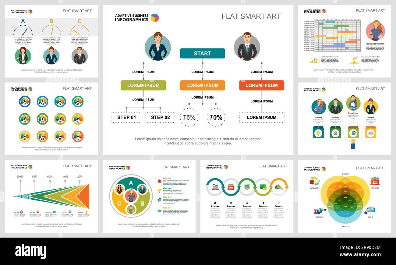 Colorful planning and marketing concept infographic charts set Stock ...